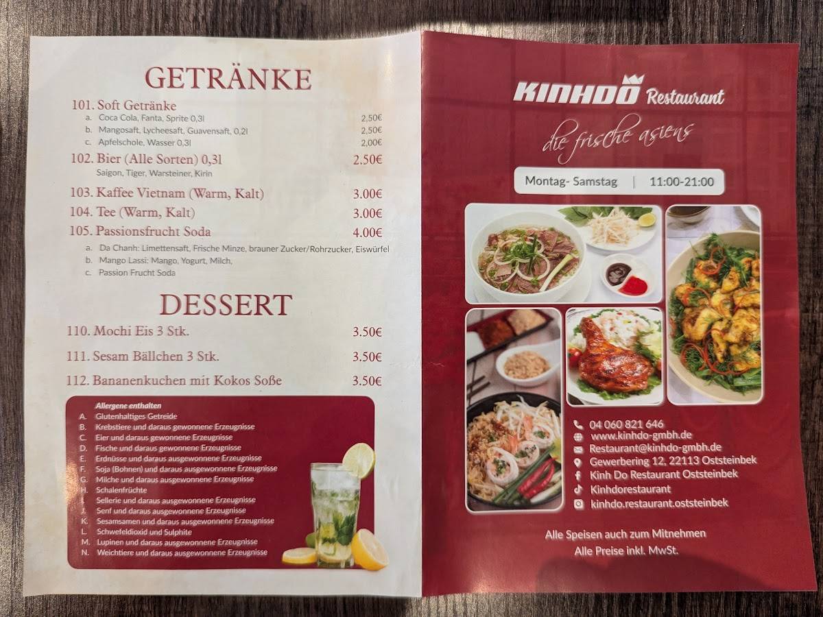 Speisekarte von Kinh Do Restaurant, Oststeinbek