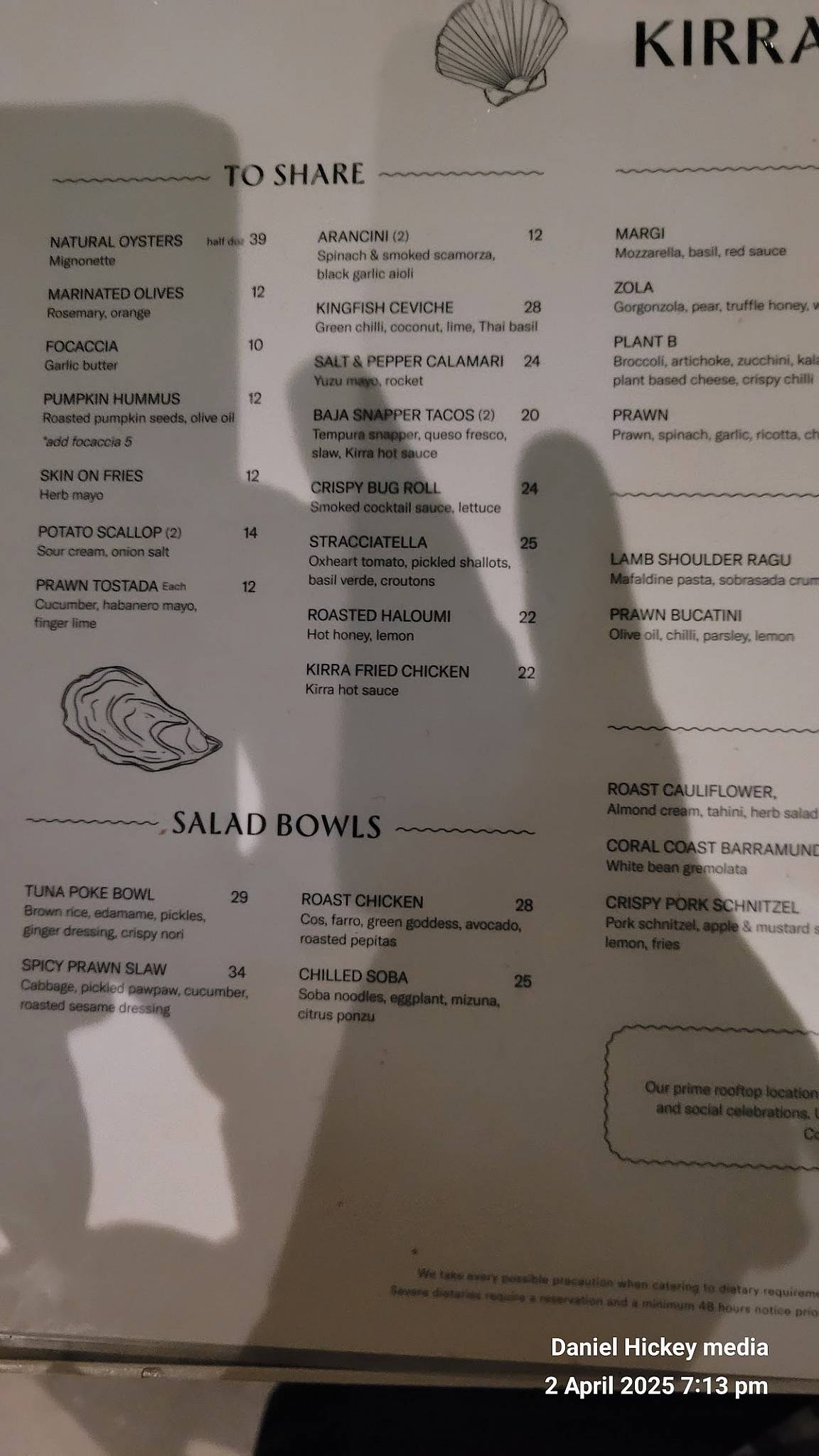 Menu at Kirra Beach House pub & bar, Coolangatta