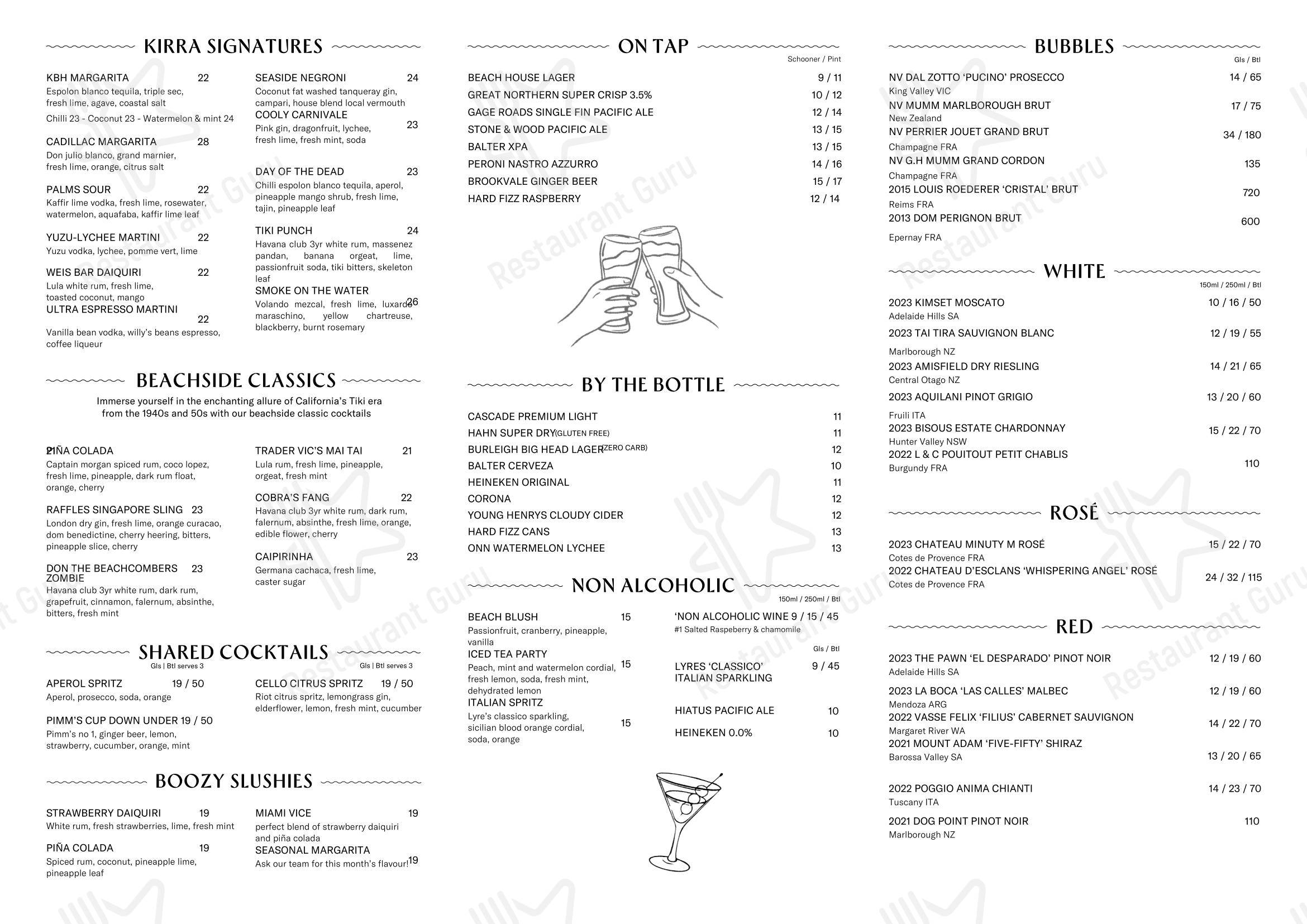 Menu at Kirra Beach House pub & bar, Coolangatta