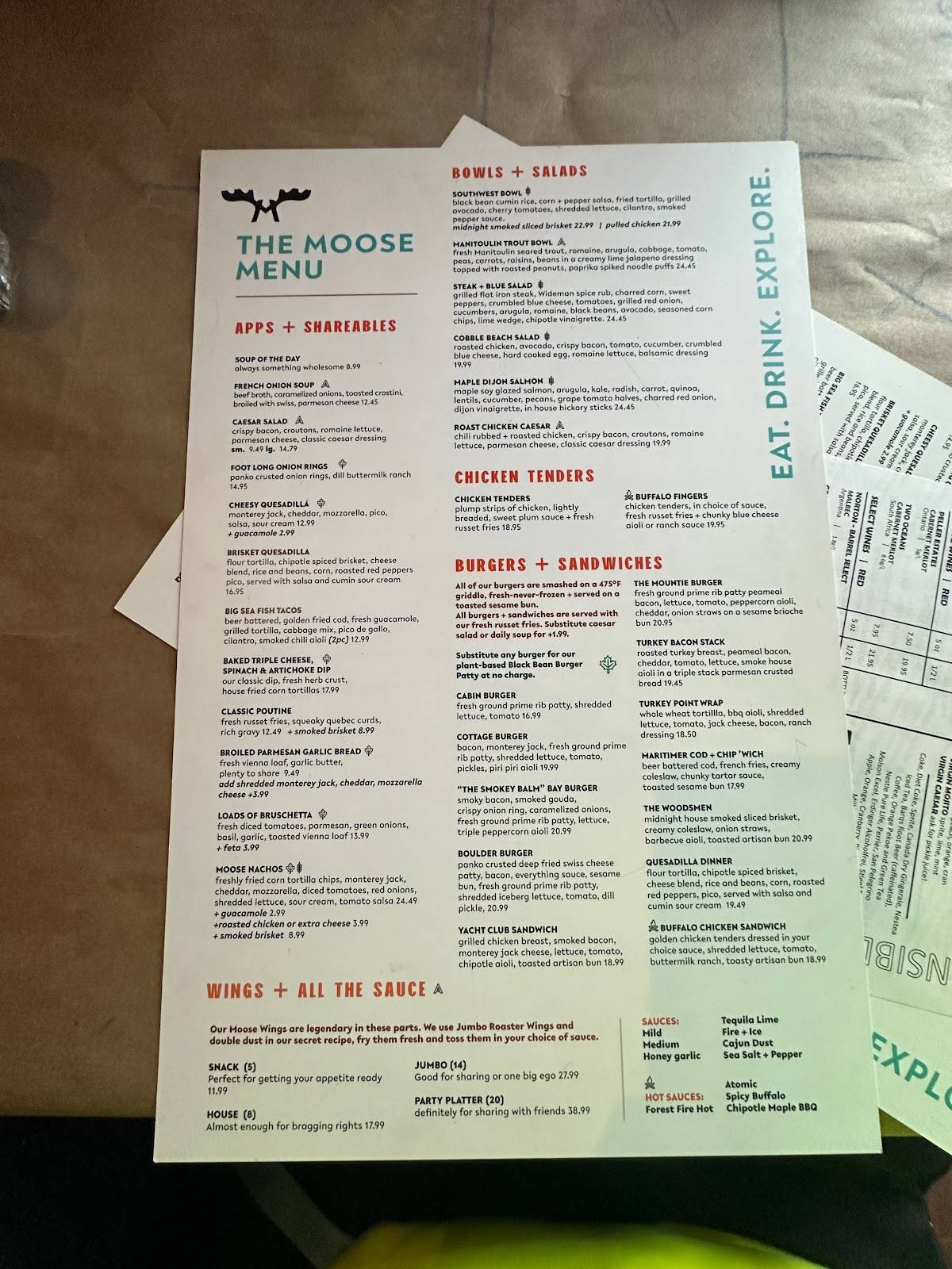 Menu at Moose Winooski's pub & bar, Kitchener