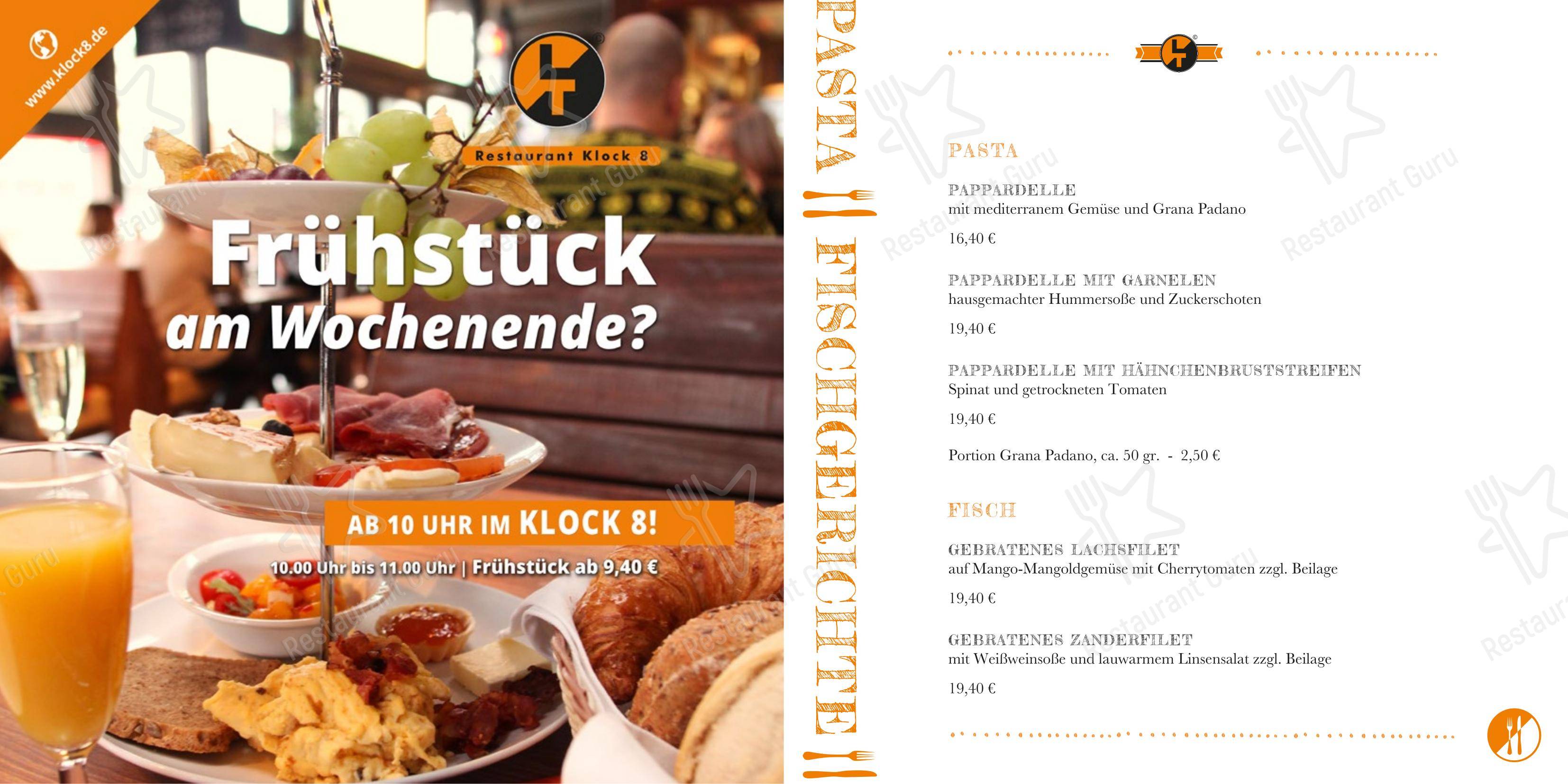Speisekarte von Klock 8 restaurant, Rostock