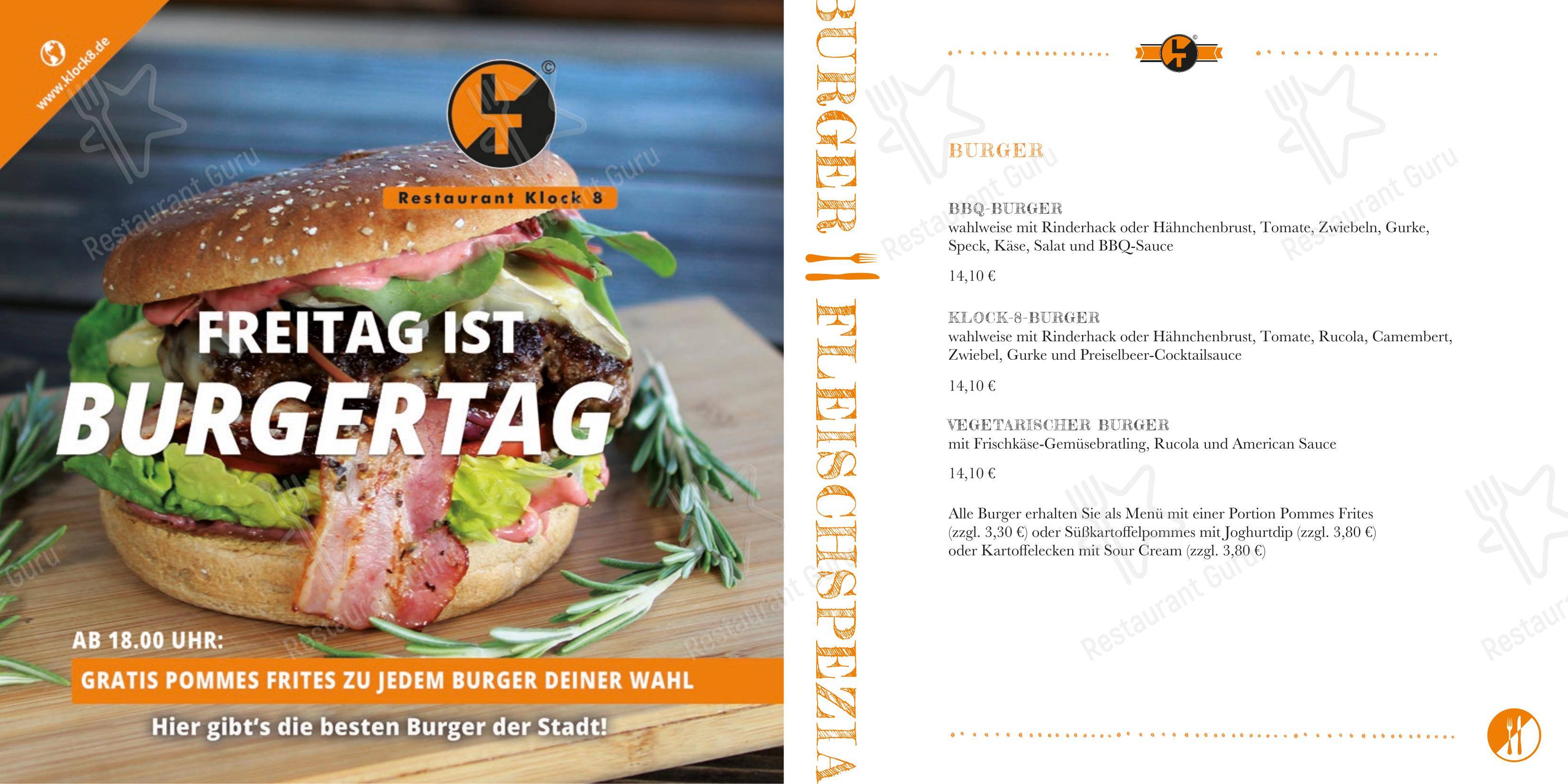 Speisekarte von Klock 8 restaurant, Rostock