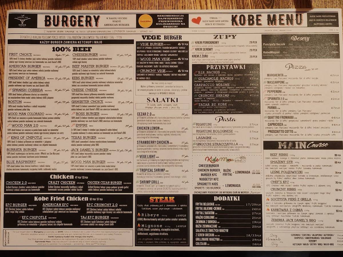 Menu at Kobe Grill House restaurant, Jelenia Góra