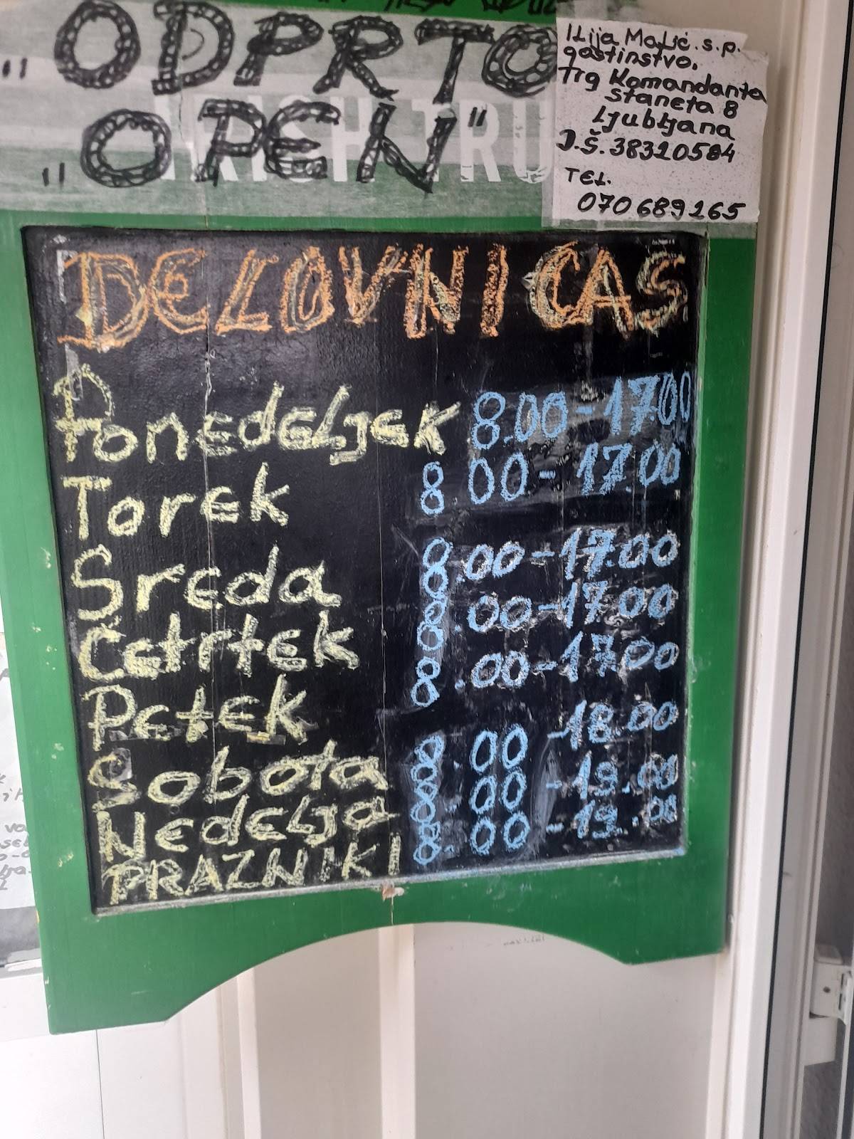 Speisekarte von Koča Mladika na Pečni rebri (733 m) restaurant, Adelsberg