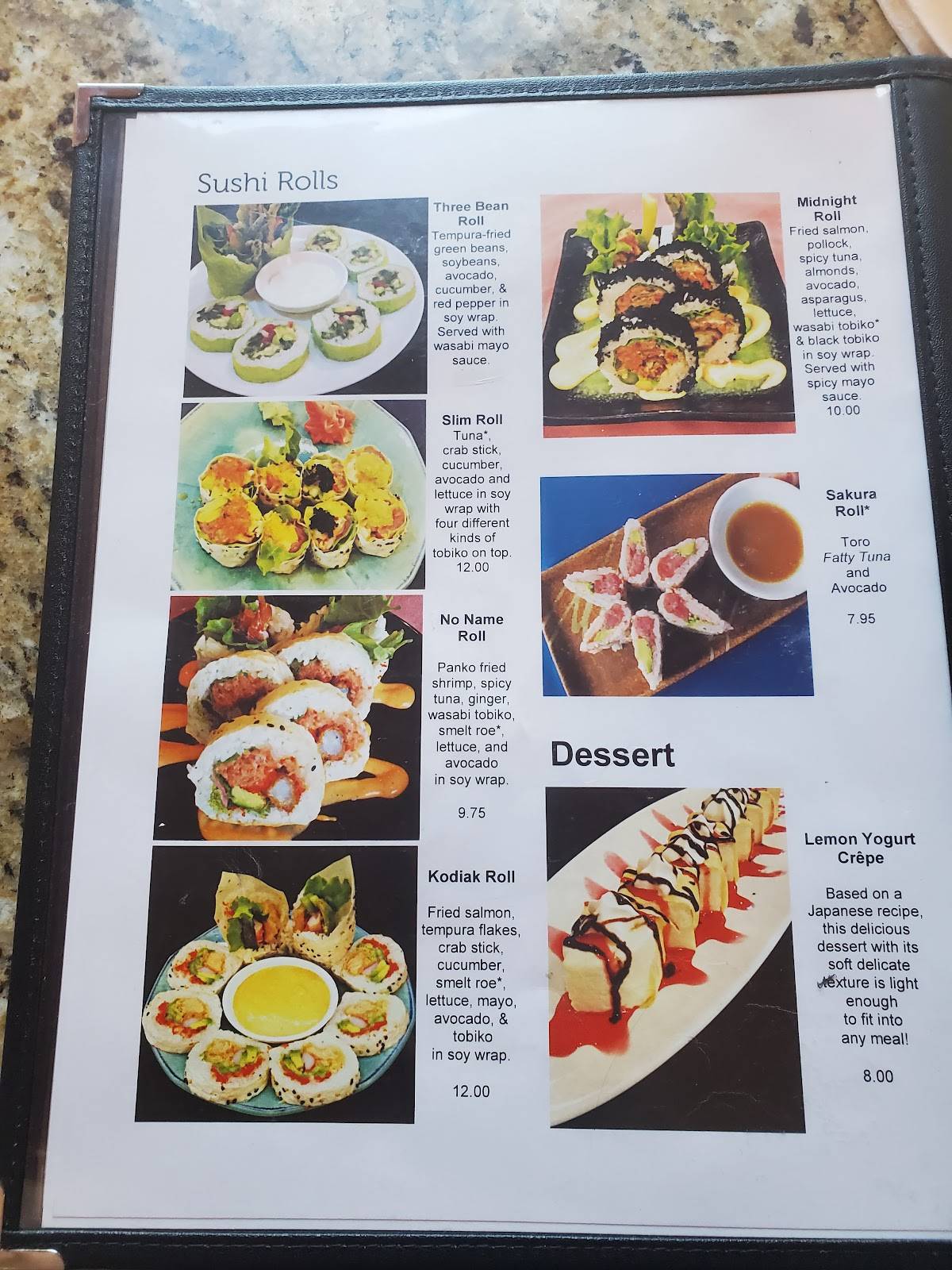 Menu at Kodiak Hana Restaurant, Kodiak