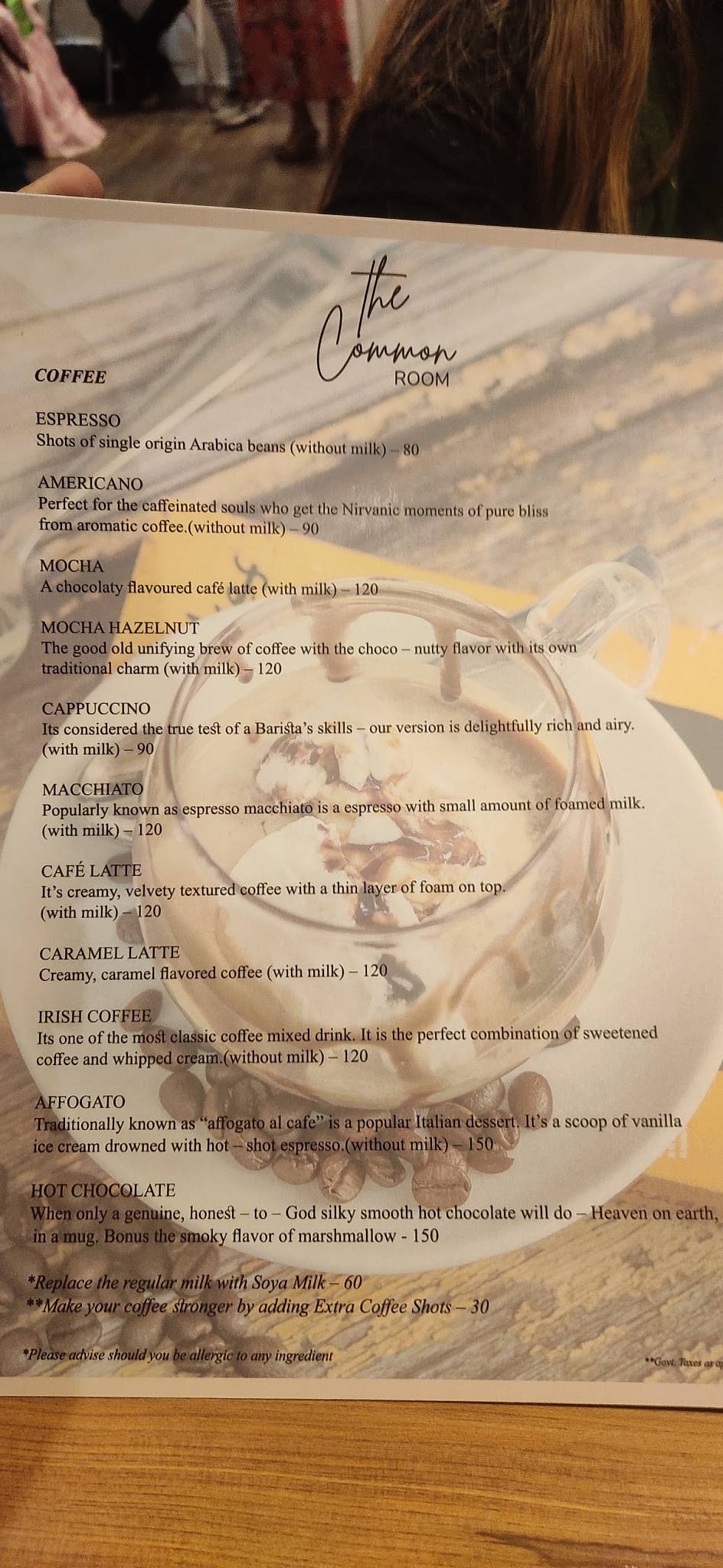 Menu at The Common Room, Kolkata