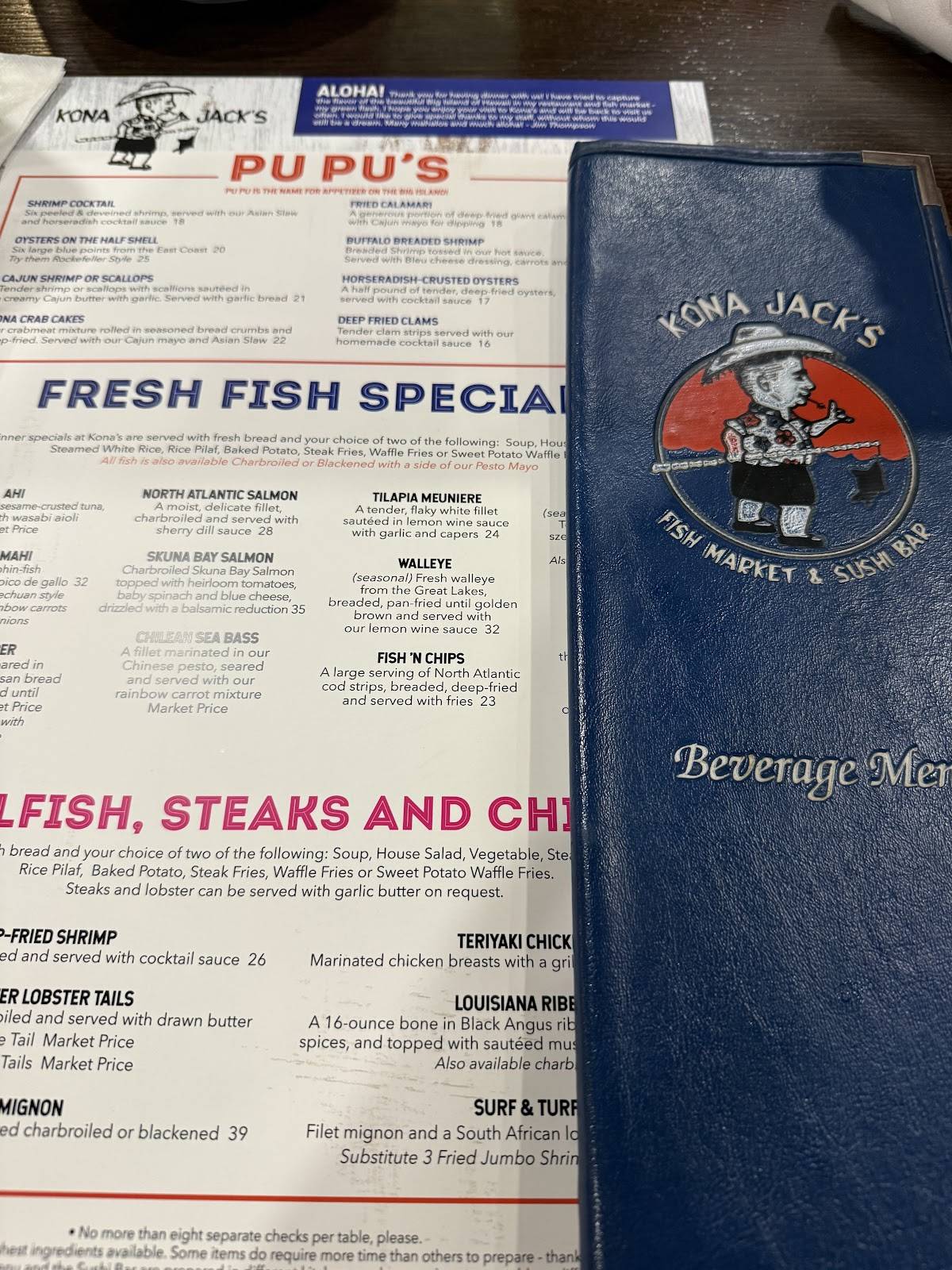 Menu at Kona Jack's Restaurant, Fish Market & Sushi Bar, Indianapolis
