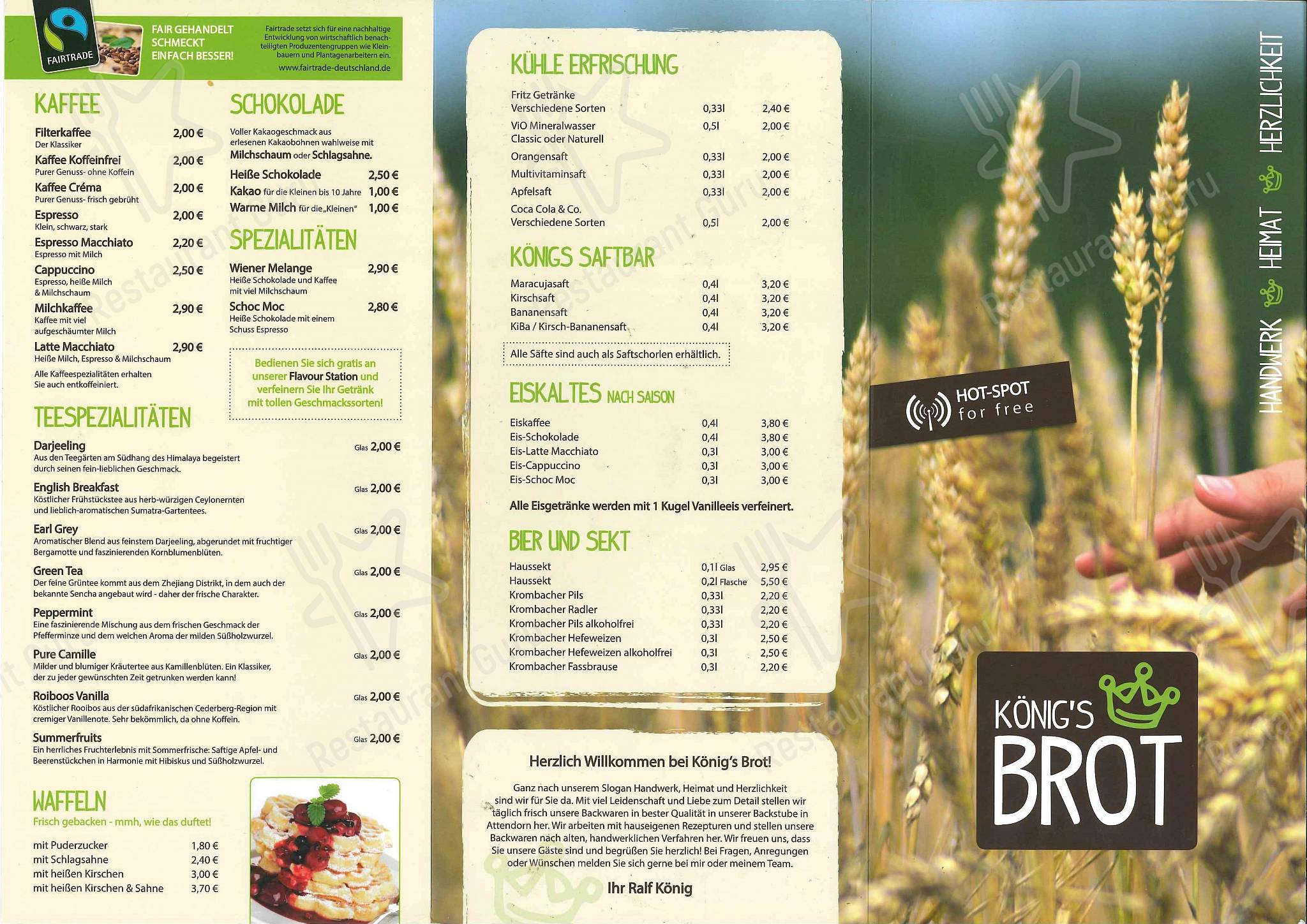 Speisekarte von Königs Brot, Attendorn