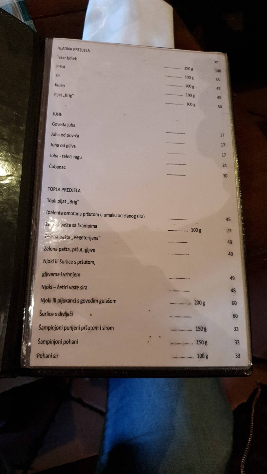Menu at Konoba Brig restaurant, Rijeka
