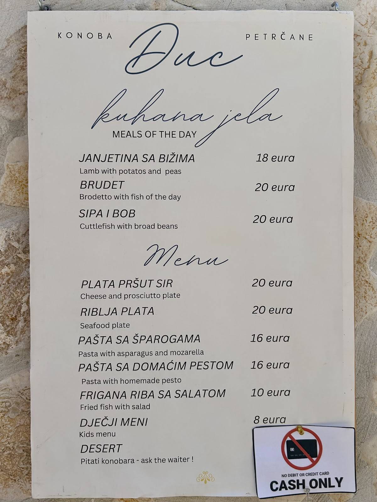 Menu at Konoba "Duc" restaurant, Petrčane