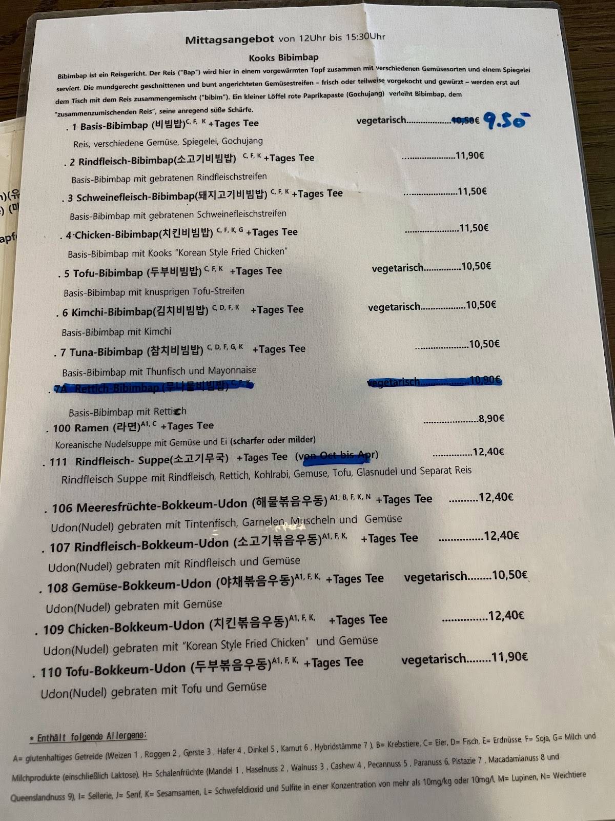 Speisekarte von Kooks Kochen restaurant, Berlin