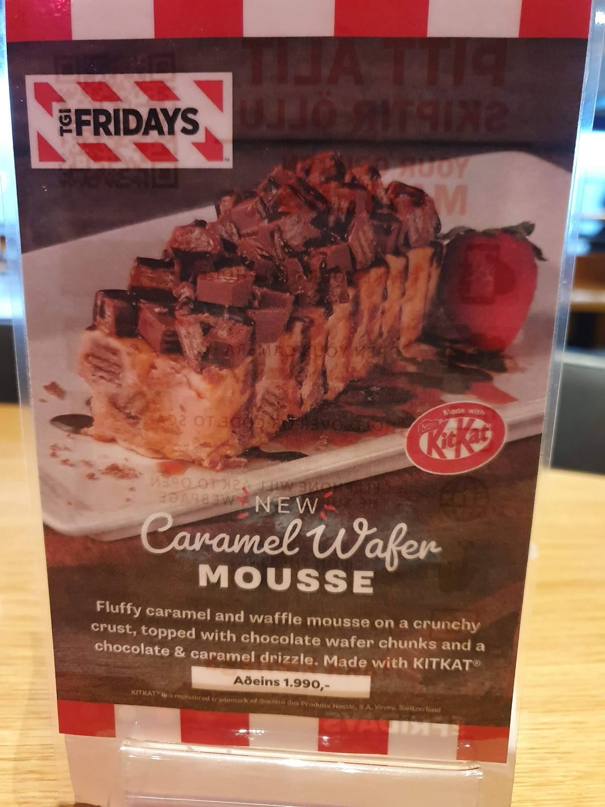Menu at TGI Friday's restaurant, Reykjavík