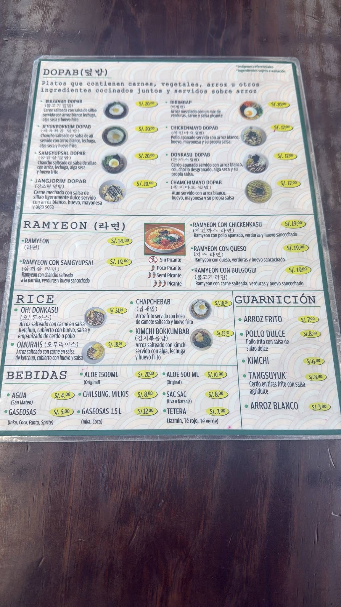 Carta del restaurante CONAMU Alimento Coreano, Lince