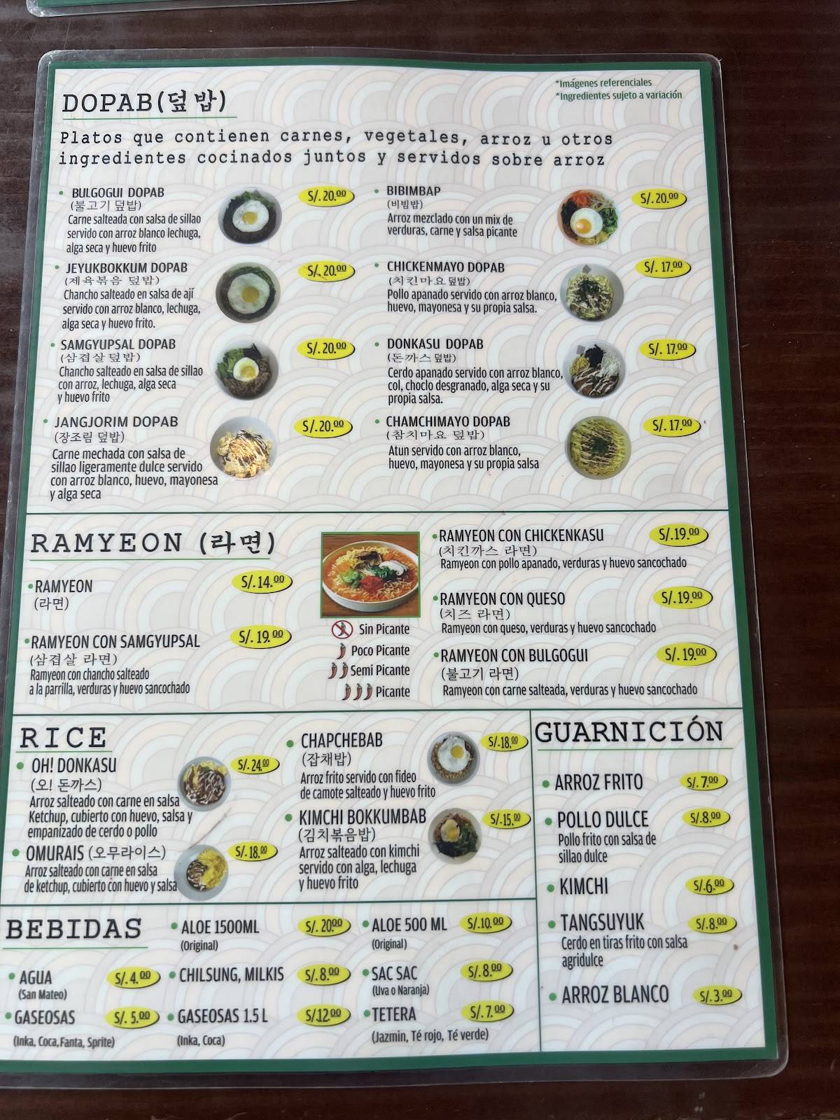 Carta del restaurante CONAMU Alimento Coreano, Lince