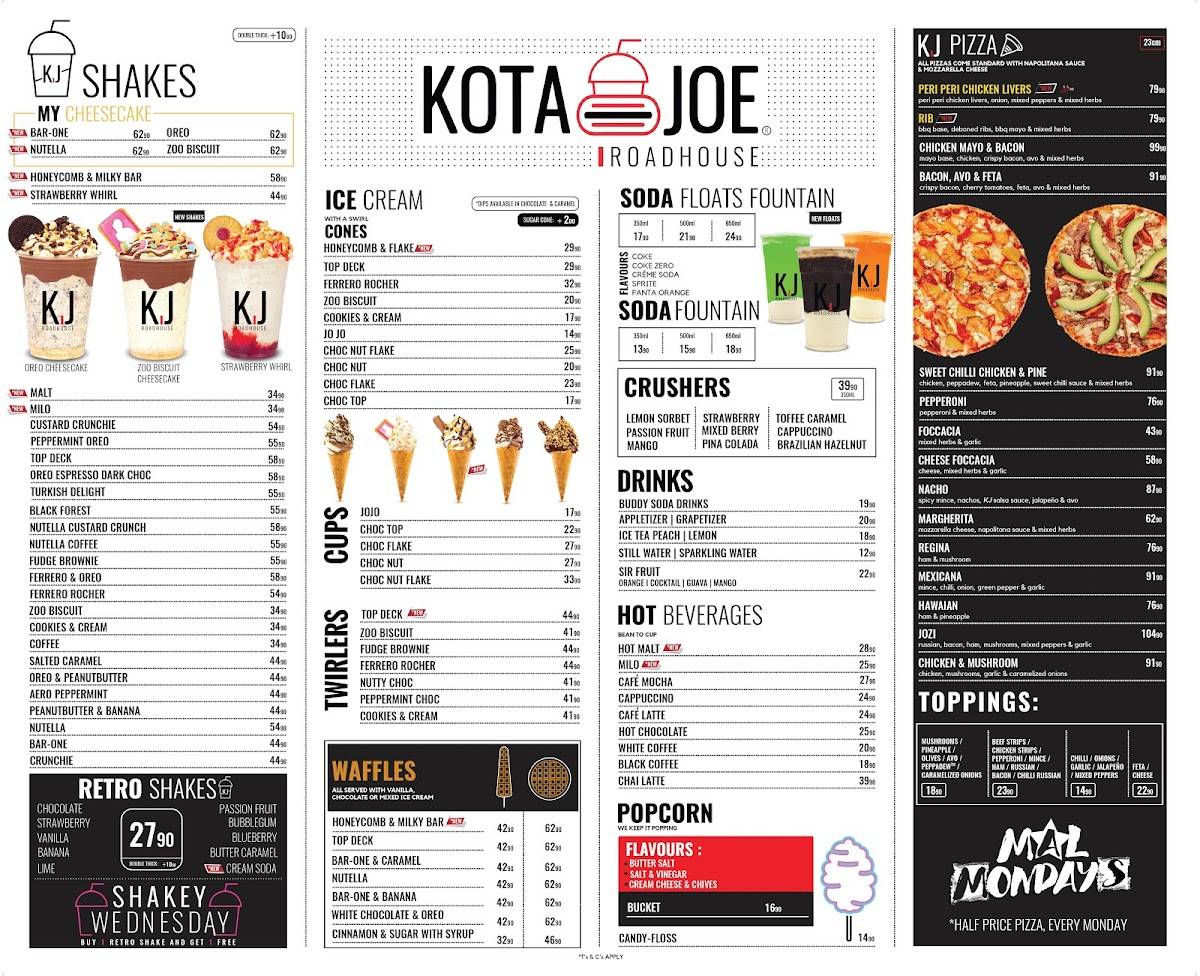 Menu at Kota Joe Roadhouse - Wonderboom restaurant, Pretoria, Lavender ...