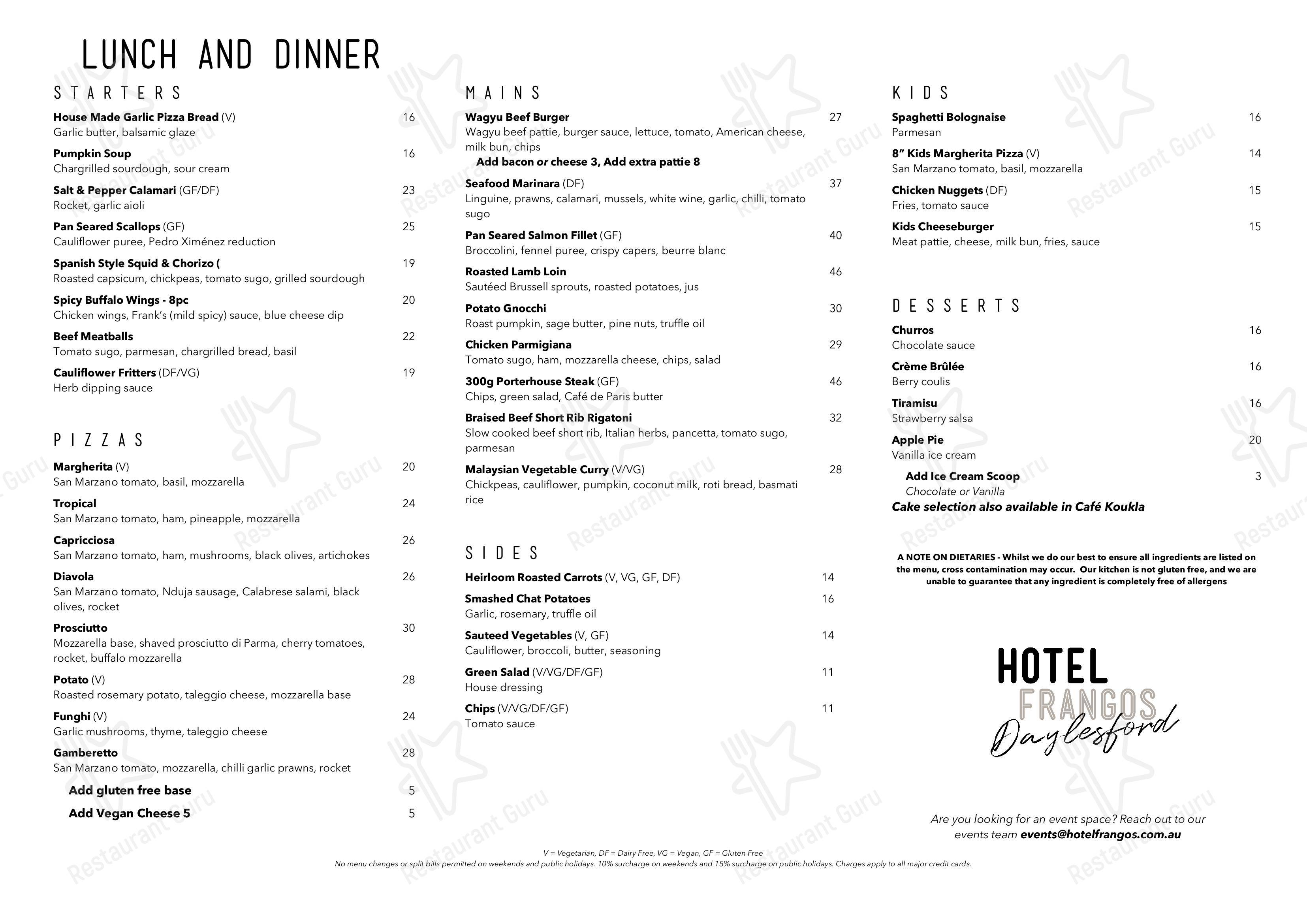 Menu at Koukla pizzeria, Daylesford