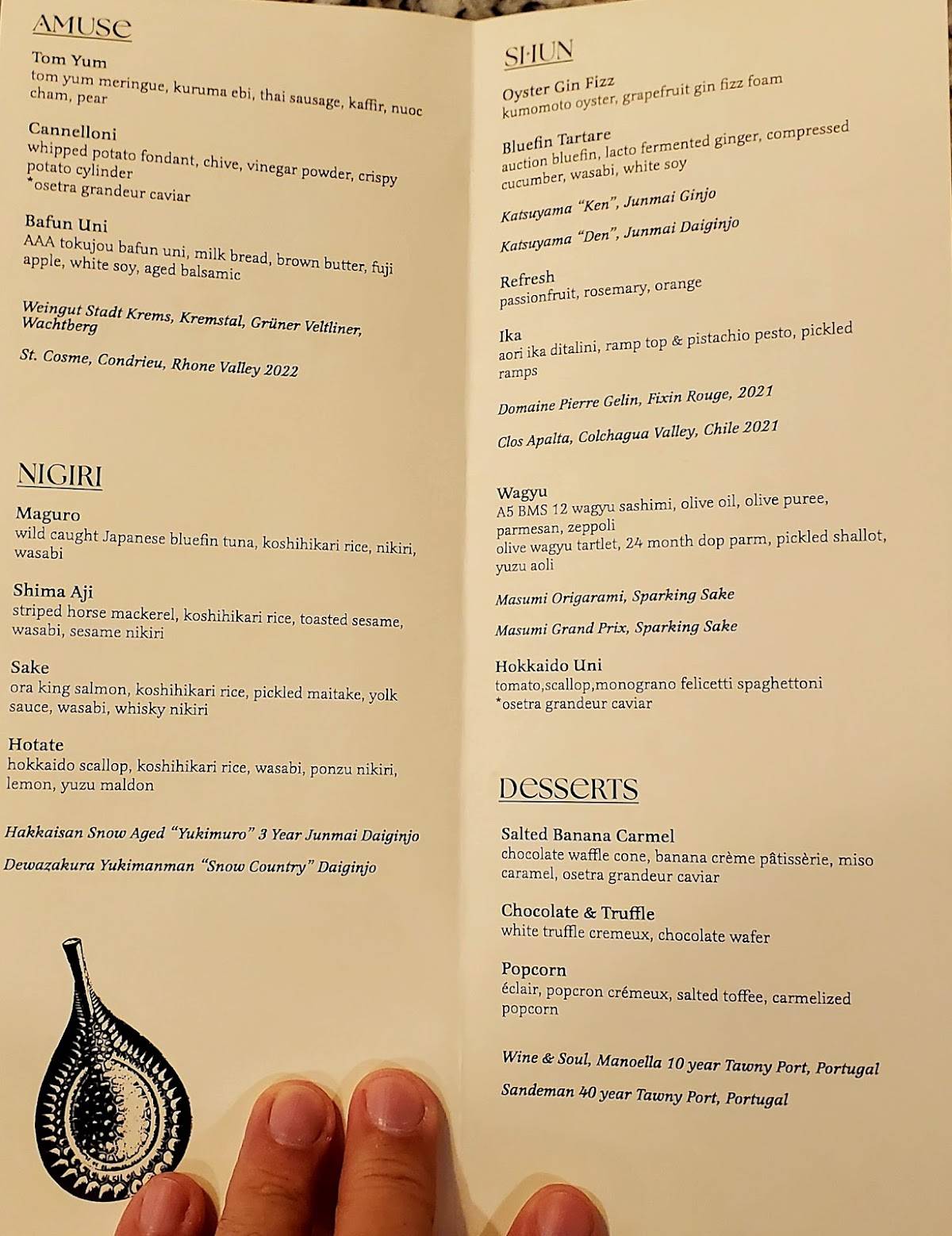 Menu at Koya restaurant, Tampa