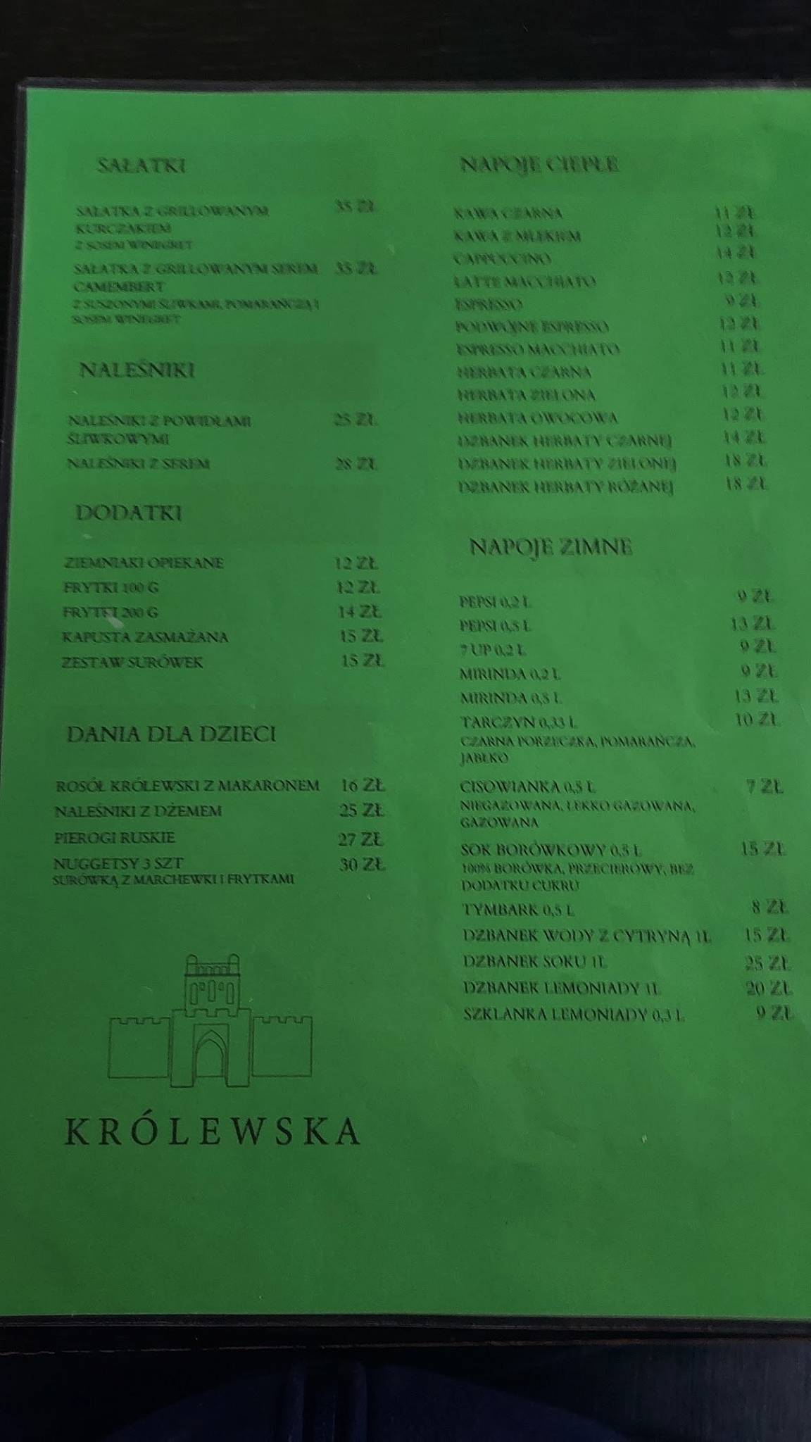 Menu at Królewska Restauracja restaurant, Szydłów