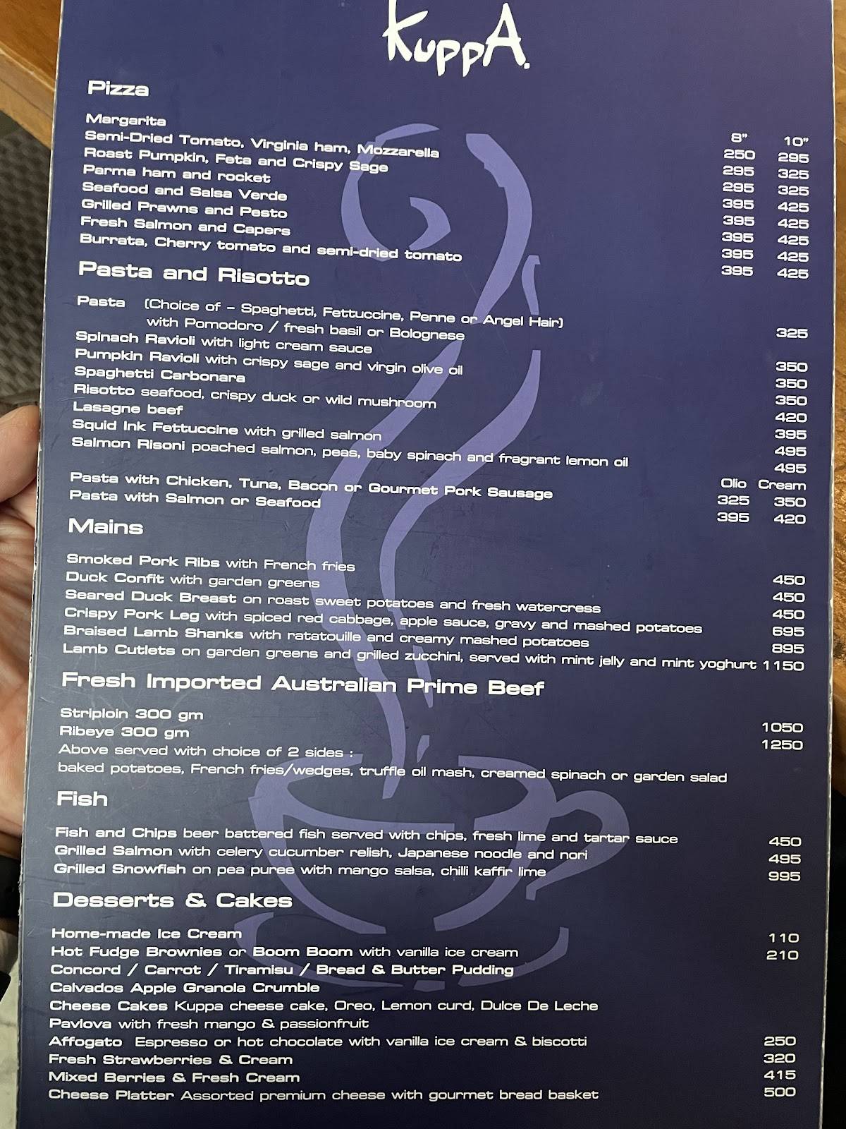 Menu at Kuppa cafe, Bangkok, 39 Soi Sukhumvit 16
