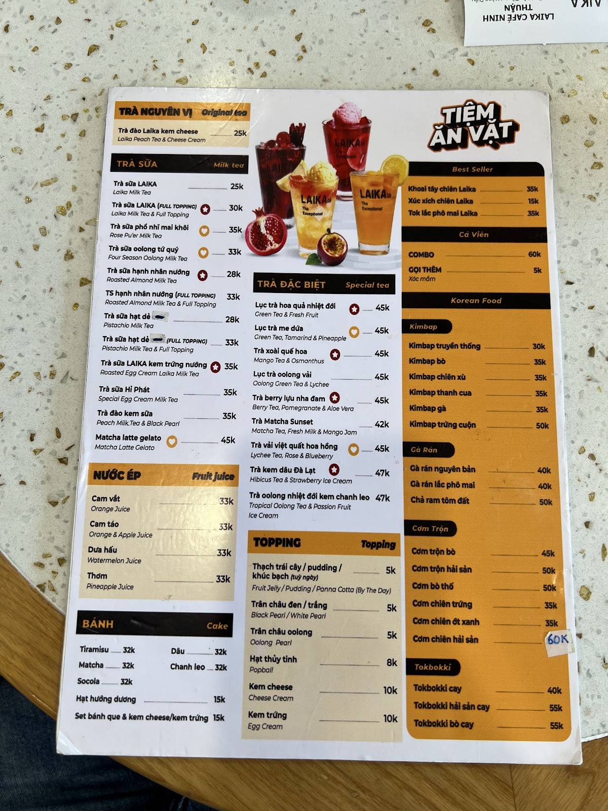 Menu at LAIKA Cafe - Ninh Thuận, Phan Rang–Tháp Chàm