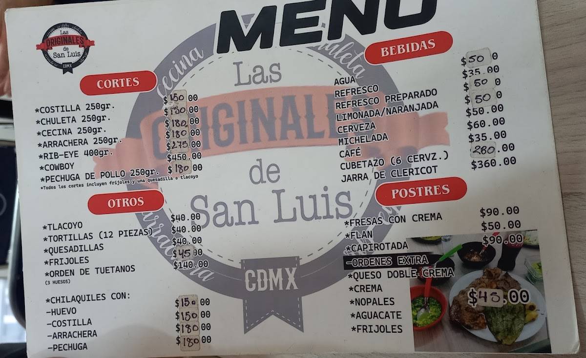Carta del restaurante LAS ORIGINALES DE SAN LUIS, Naucalpan del Juárez