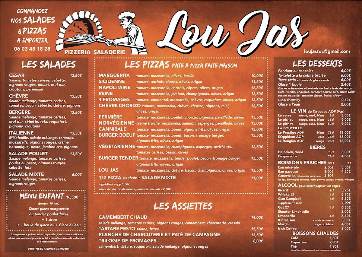 Menu au LOU JAS restaurant, Roquebrune-sur-Argens