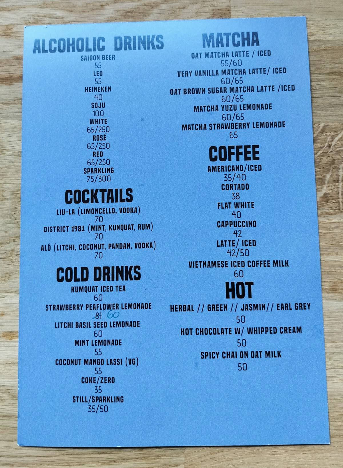 Menu at LUA cafe, Copenhagen