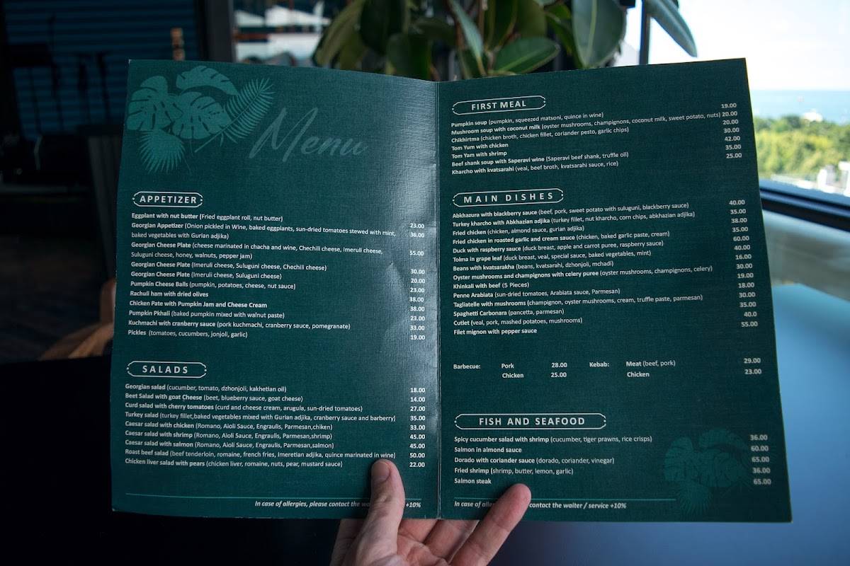 Menu at LUMI restaurant, Batumi