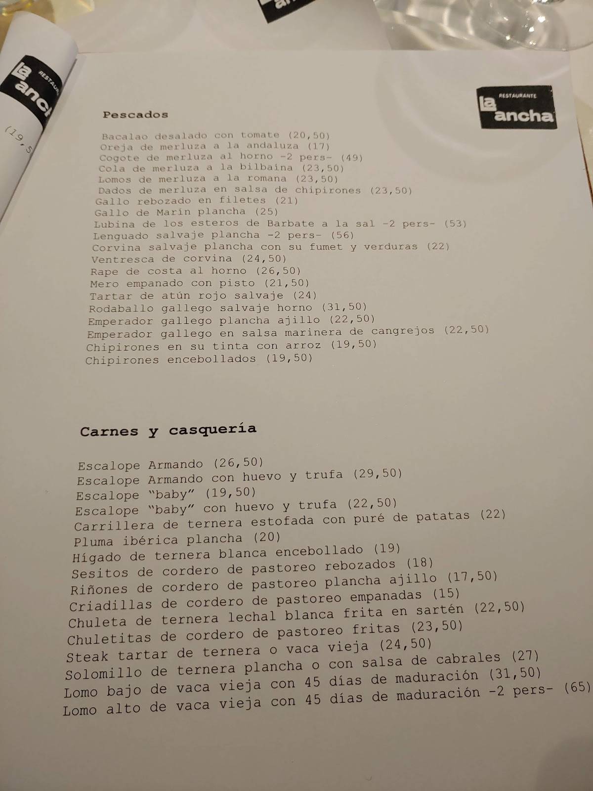 Carta del restaurante La Ancha De Príncipe De Vergara, Madrid, C. del ...