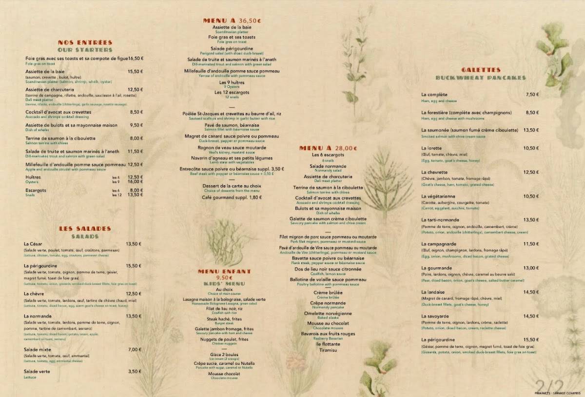 Menu au La Casa de Quentin pub et bar, Pontorson