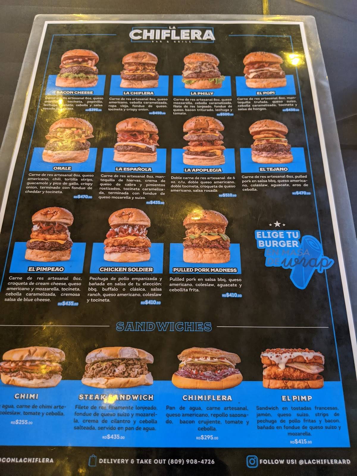 Menu at La Chiflera restaurant, Santo Domingo