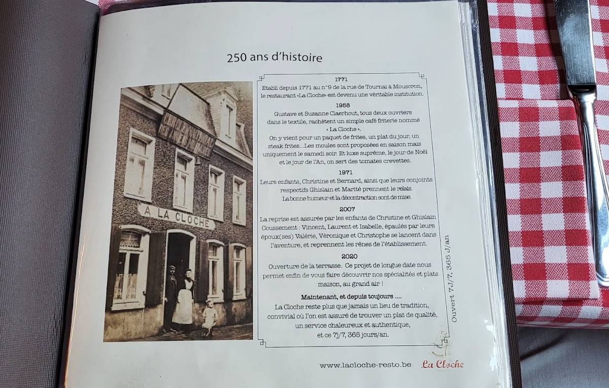 Menu au La Cloche restaurant, Mouscron