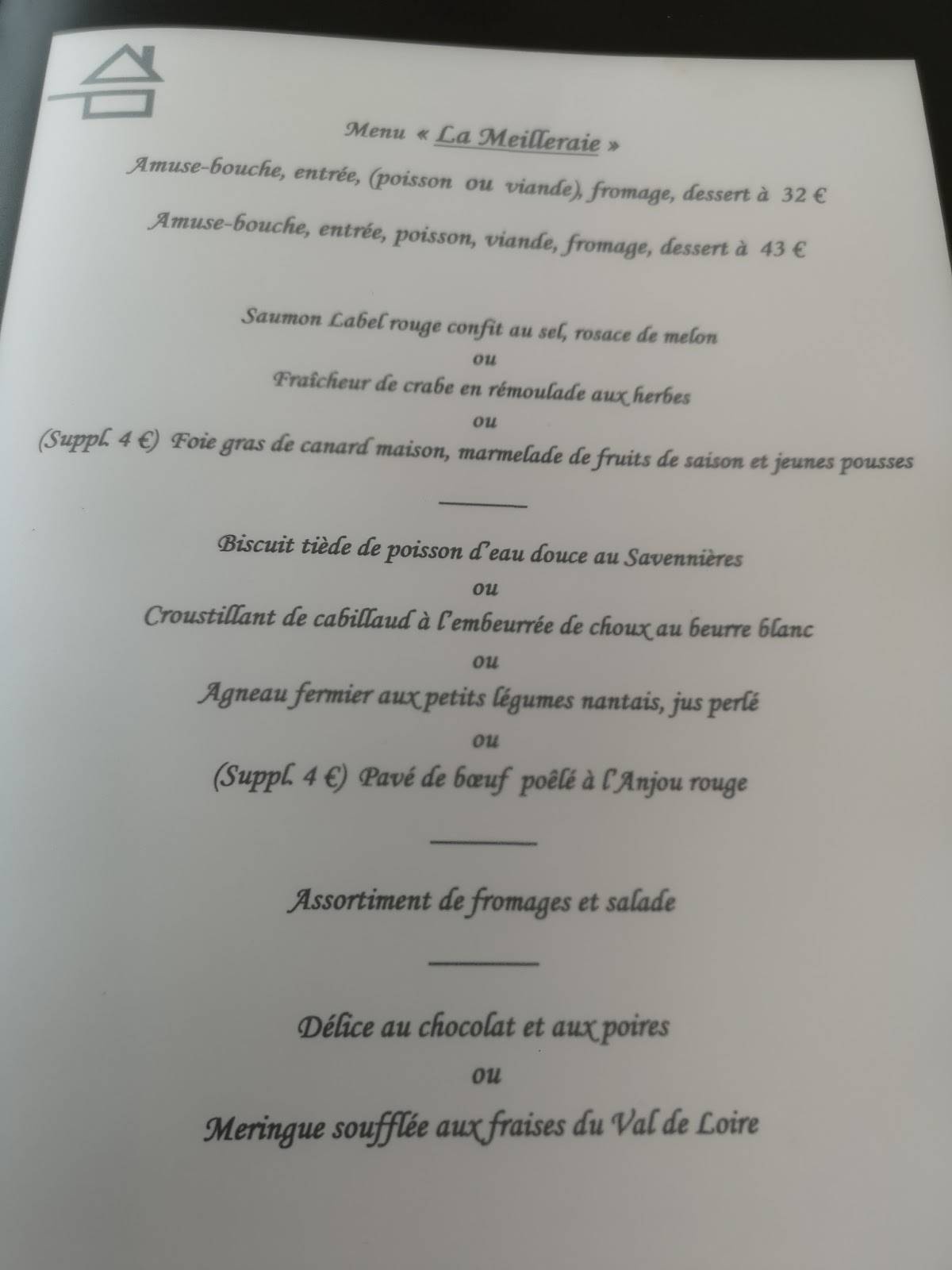 Menu au La Closerie Des Roses restaurant, Varades