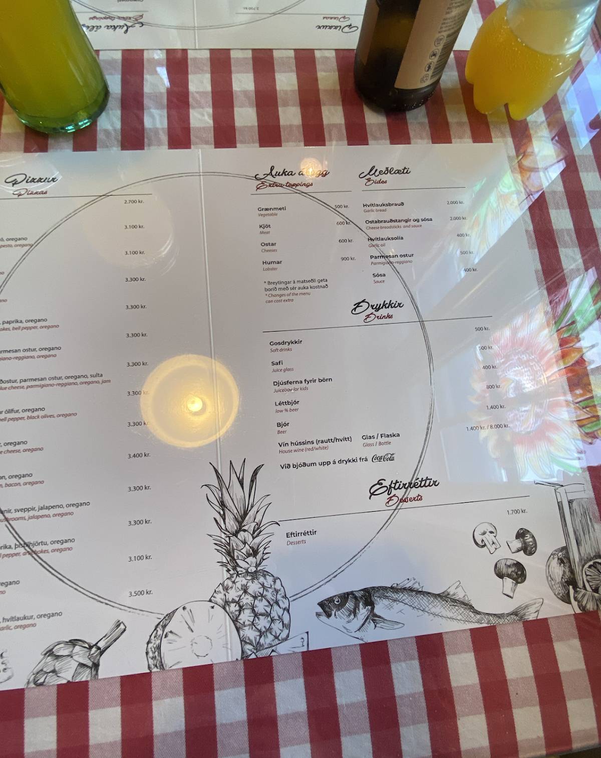 Menu at La Colina Pizzeria, Borgarnes