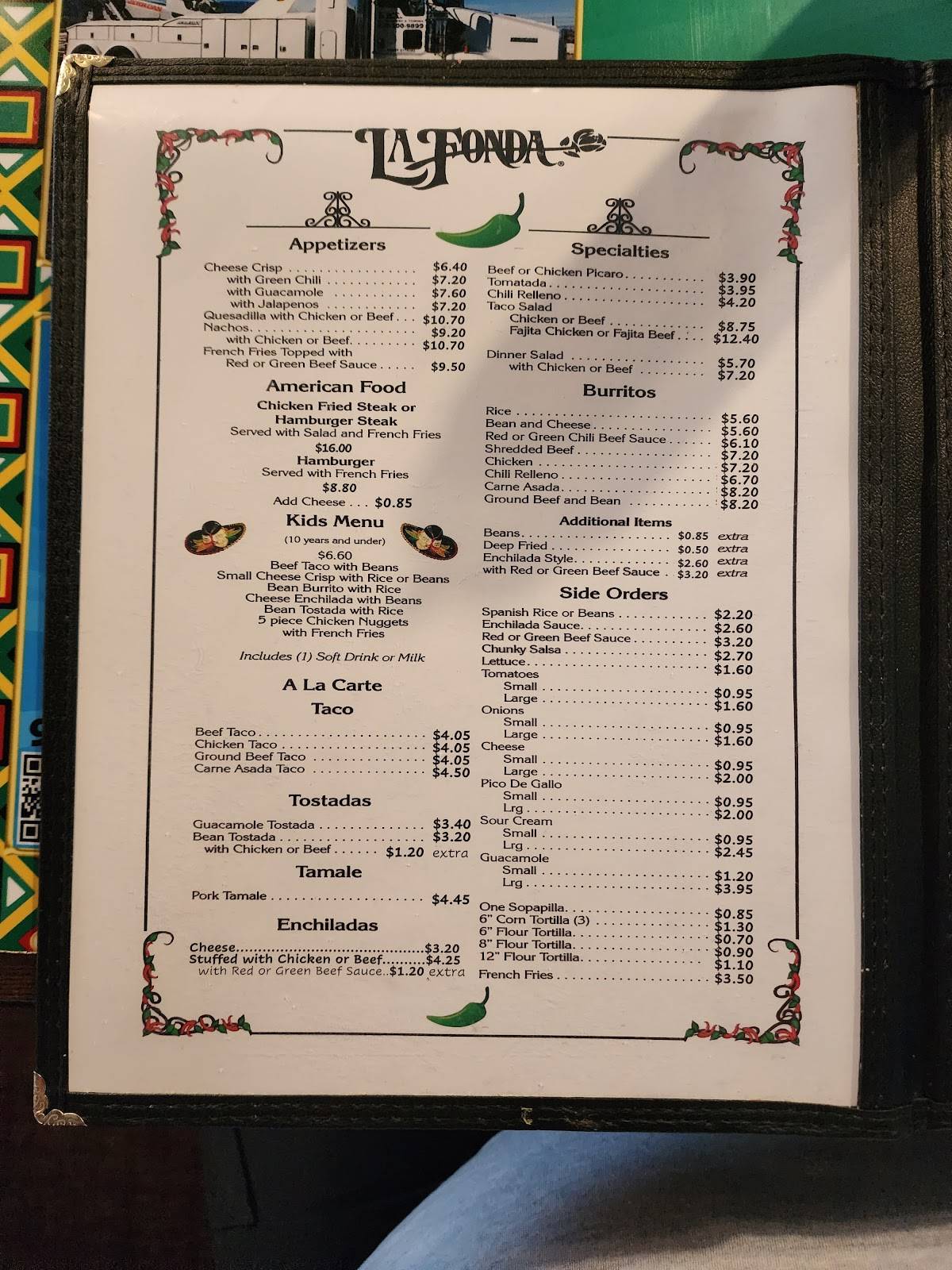 Menu at La Fonda Mexican Restaurant, Camp Verde