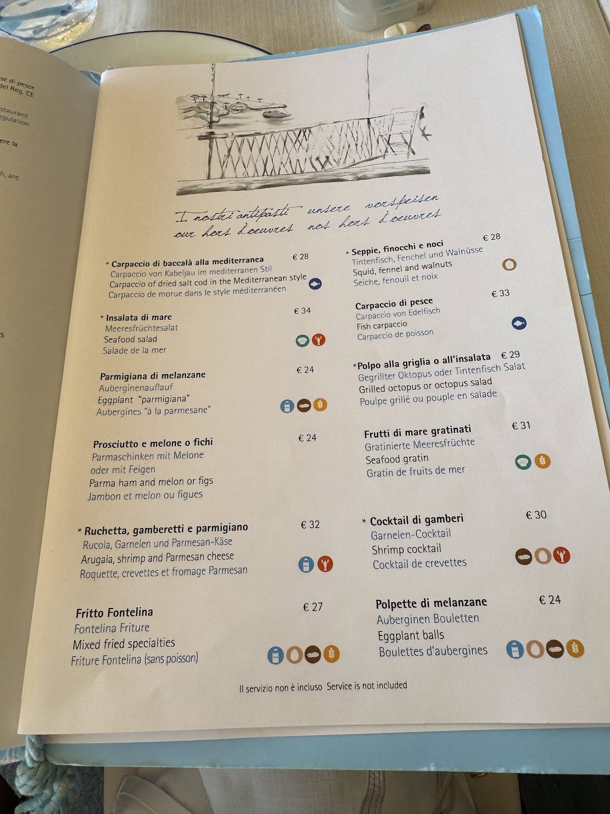Menu at La Fontelina pub & bar, Capri, Via dei Faraglioni