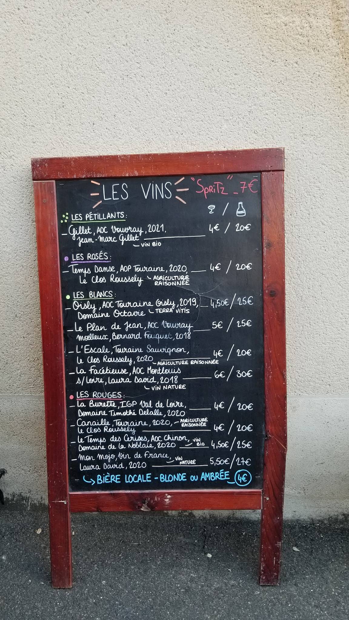 Menu at La Fourchette restaurant, Amboise