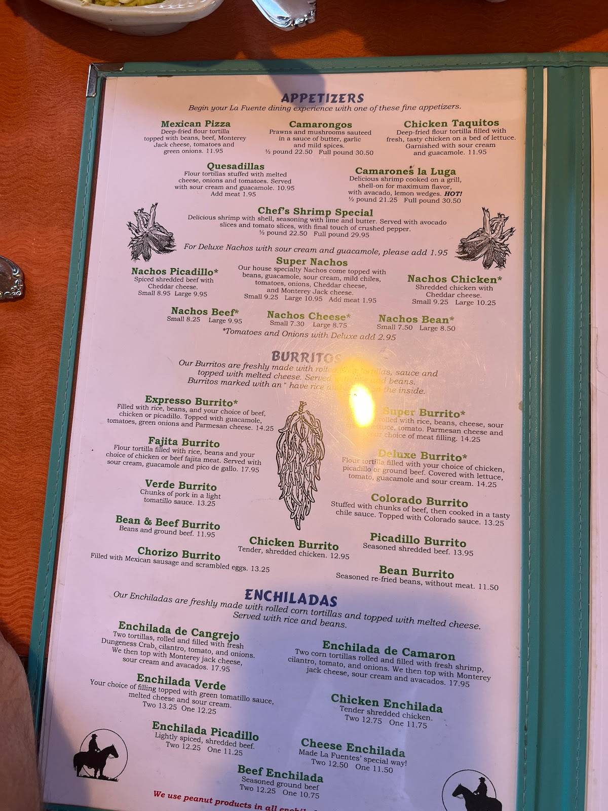 Menu at La Fuente restaurant, Wenatchee