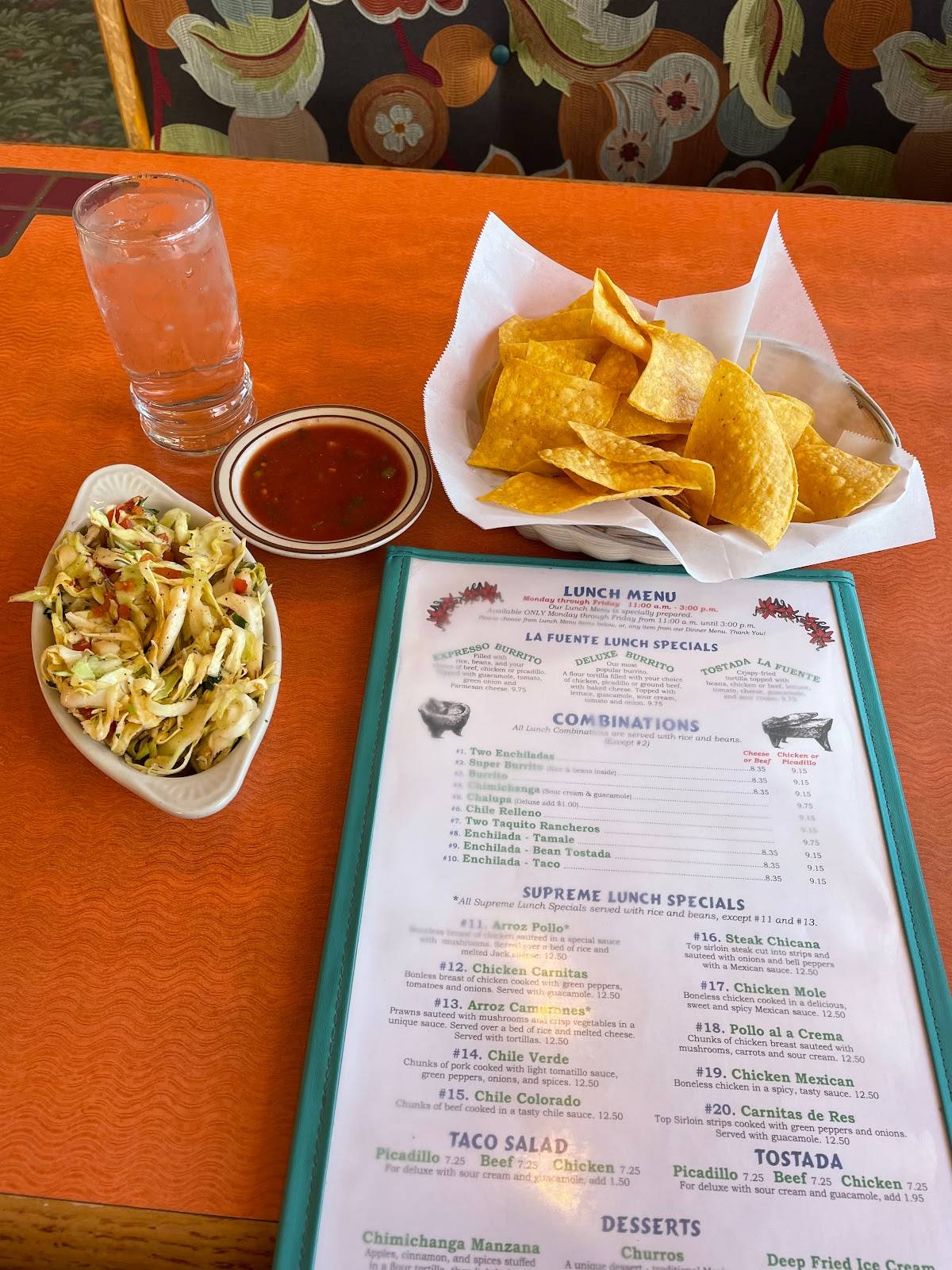Menu at La Fuente restaurant, Wenatchee