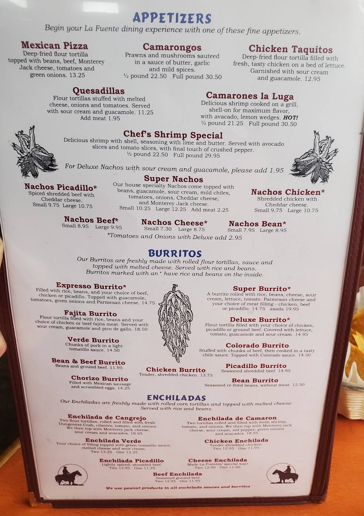 Menu at La Fuente restaurant, Wenatchee
