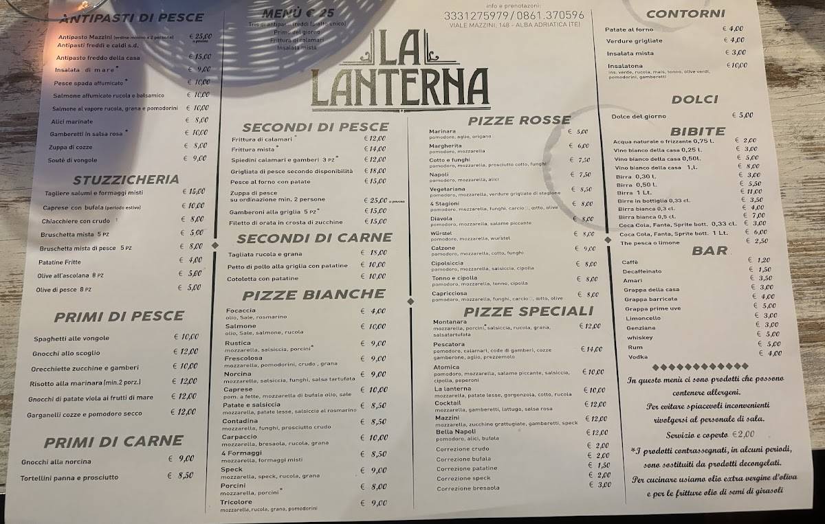 Menu da La Lanterna ristorante, Alba Adriatica, Via Giuseppe Mazzini