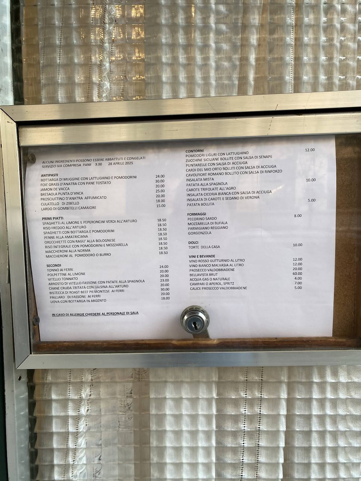 Menu at La Latteria restaurant, Milan, Via S. Marco
