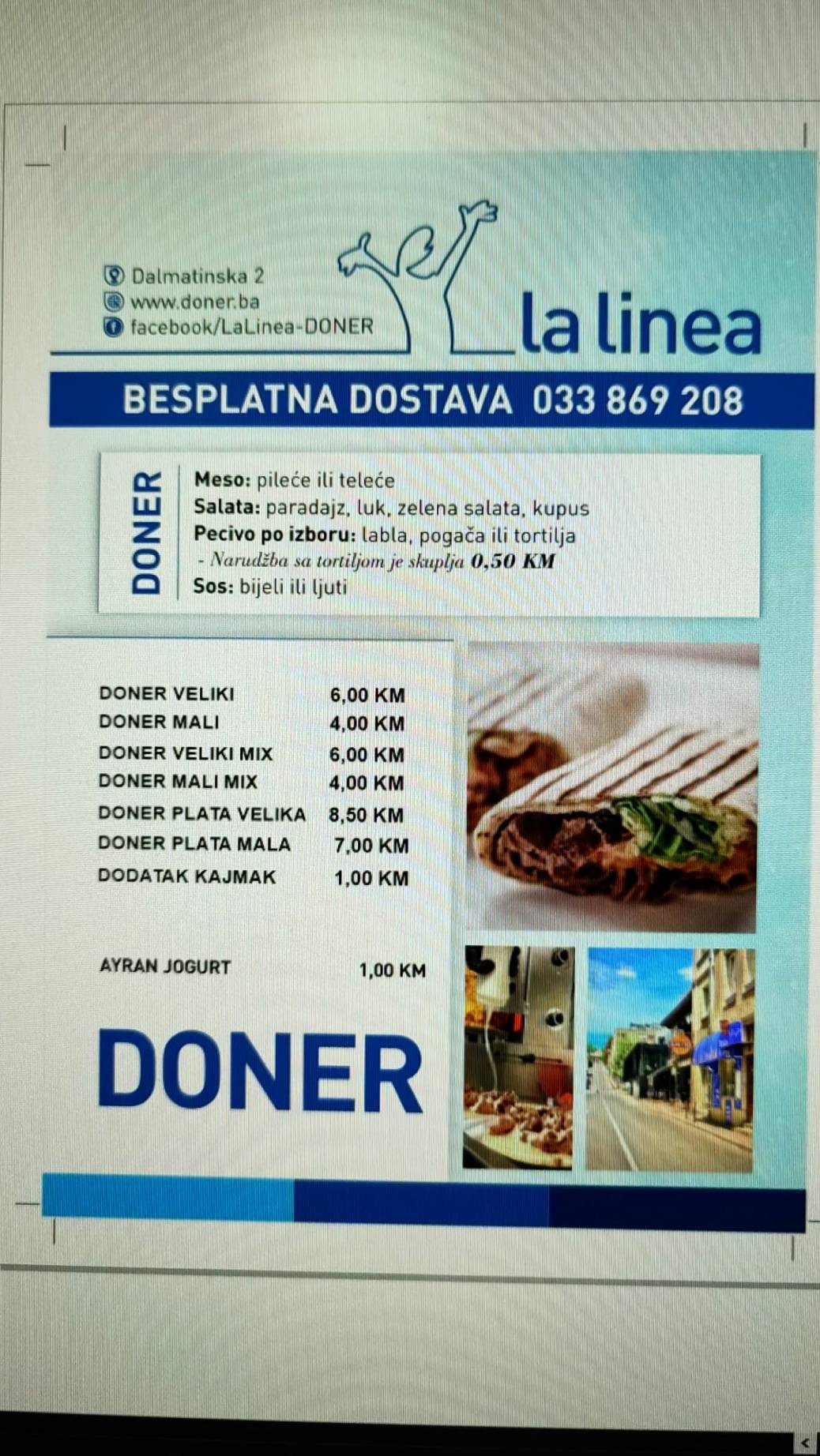 Speisekarte von La Linea restaurant, Sarajevo