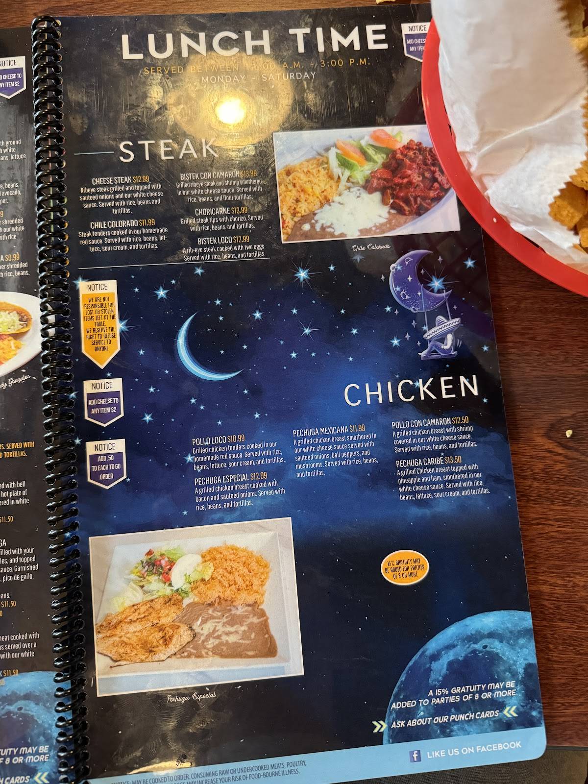 Menu at La Luna Mexican Grille steakhouse, Pineville