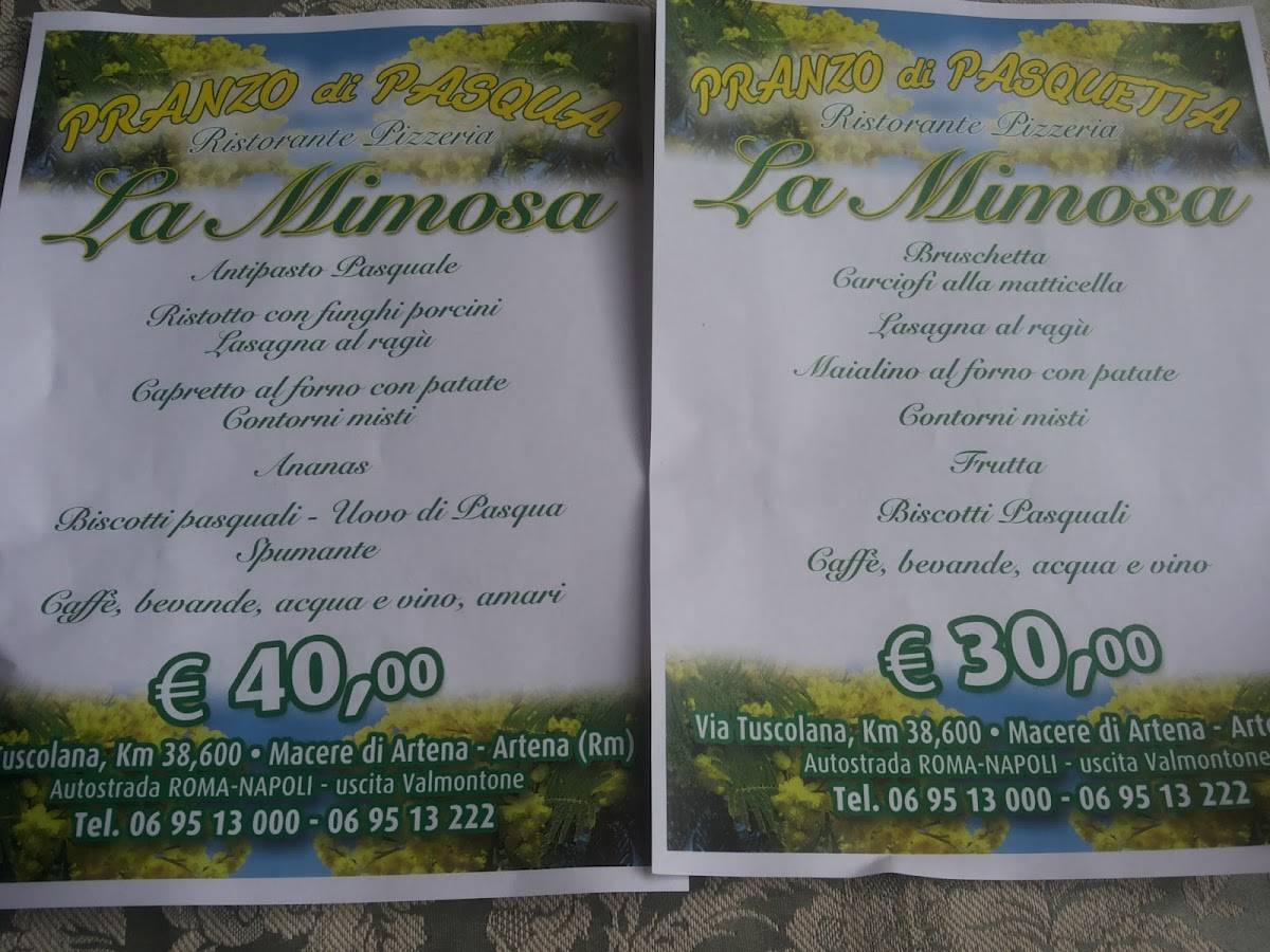 Speisekarte von La Mimosa Ristorante Padel Pizzeria, Artena