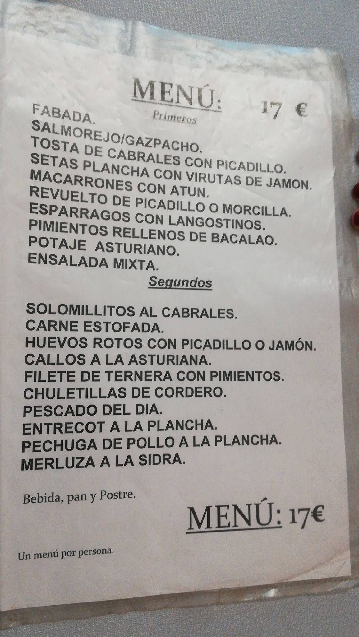 Carta de Restaurante La Mina, Arroyomolinos, C. Carcavillas