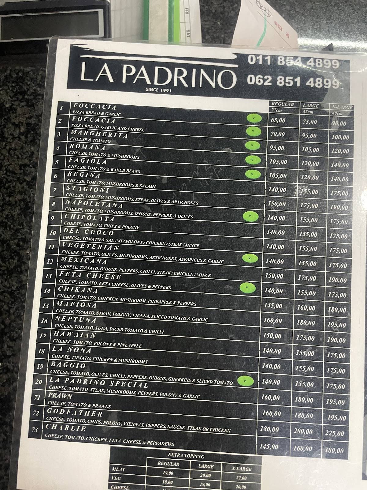 Menu at La Padrino (Lenasia) restaurant, Johannesburg South, Protea ave