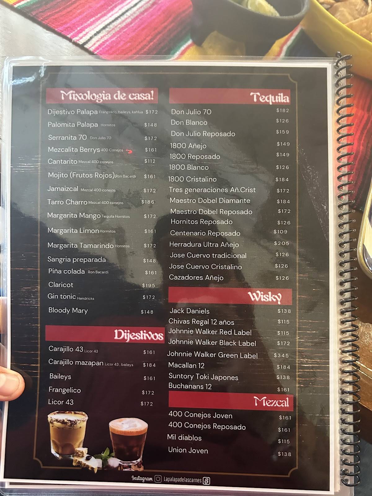 Carta del restaurante La Palapa del las Carnes, Mexicali, C. Novena 679