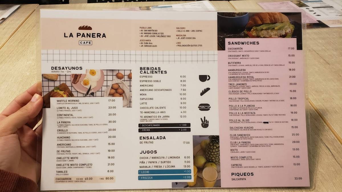 Carta de La Panera Café, Jesus Maria, Av. Cuba 844