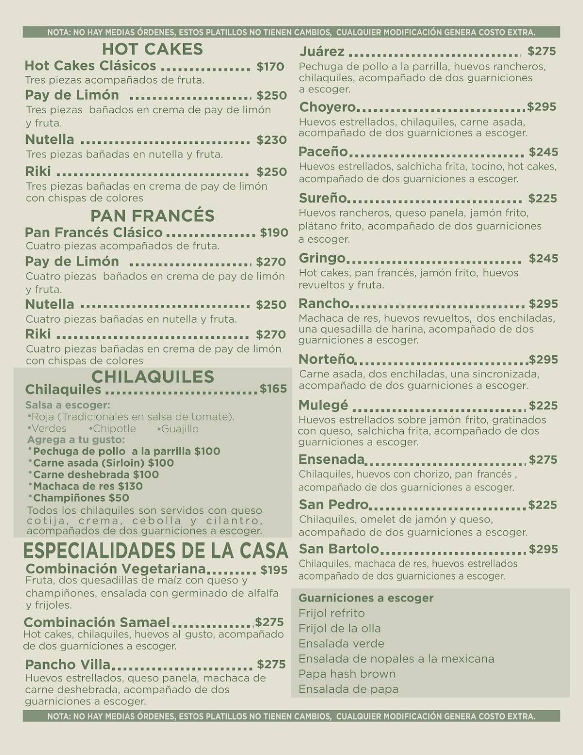 Carta de Restaurante Samael, La Paz, Ignacio Allende 1715 Esquina Chiapas